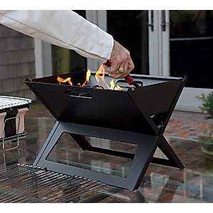 Fire Sense 60508 Notebook Charcoal BBQ Grill 3.5mm Cooking Bars Instant Foldable & Easy Portability For Outdoor Barbecues Camping Traveling Picnics Garden Beach Party - Black