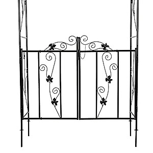 Outdoor Metal Garden Arbor Decorative Steel Garden Trellis Arch Stand with Gate, 8'H x 3.6'W, Black