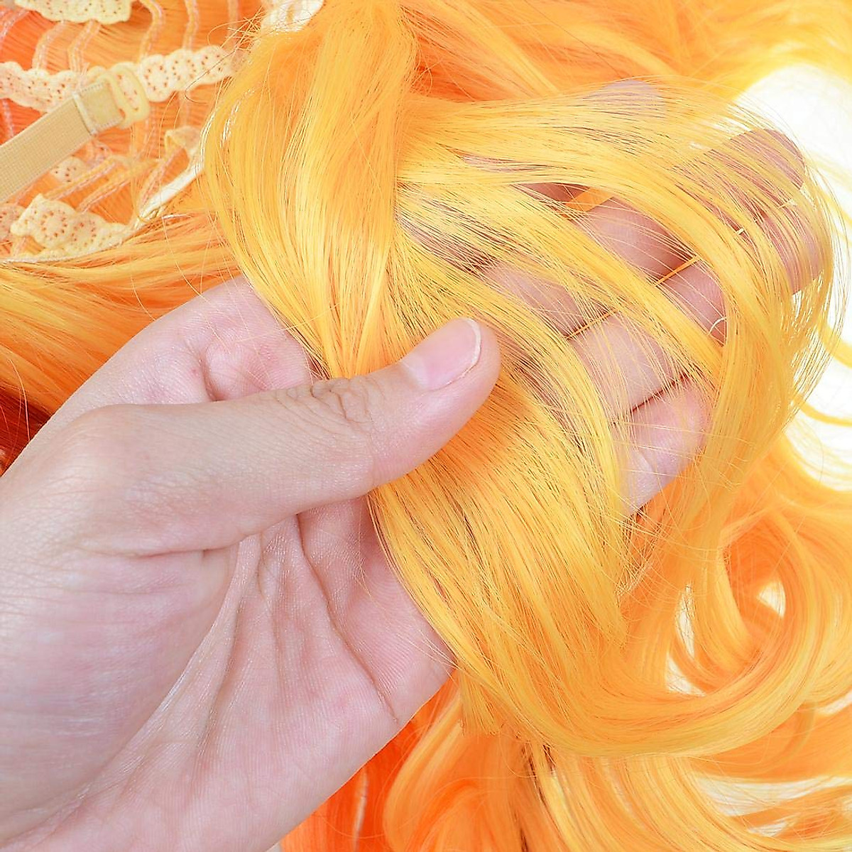 MQ Ombre Wavy Wigs for Women,29.5 Inch Long Curly Wigs,Colorful Wigs,Charming Women's Long Curly Full Hair Wig(Yellow to Orange to Red)