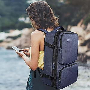 Carry on Backpack, Airline Approved 45L Travel Backpack with 3 Packing Cubes for Men Women, Water Resistant Expandable Overnight Weekender Luggage Daypack Suitcase Duffel Bag, Gift for Travelers, Blue