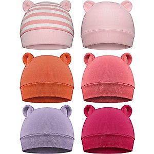 6 Pieces Newborn Baby Hat Bear Ears Infant Caps Baby Boy Girl Toddler Hats Infant Beanie Caps for 0-3 Months (Pink White, Light Pink, Dark Pink, Orange, Rose Red, Purple,Classic)