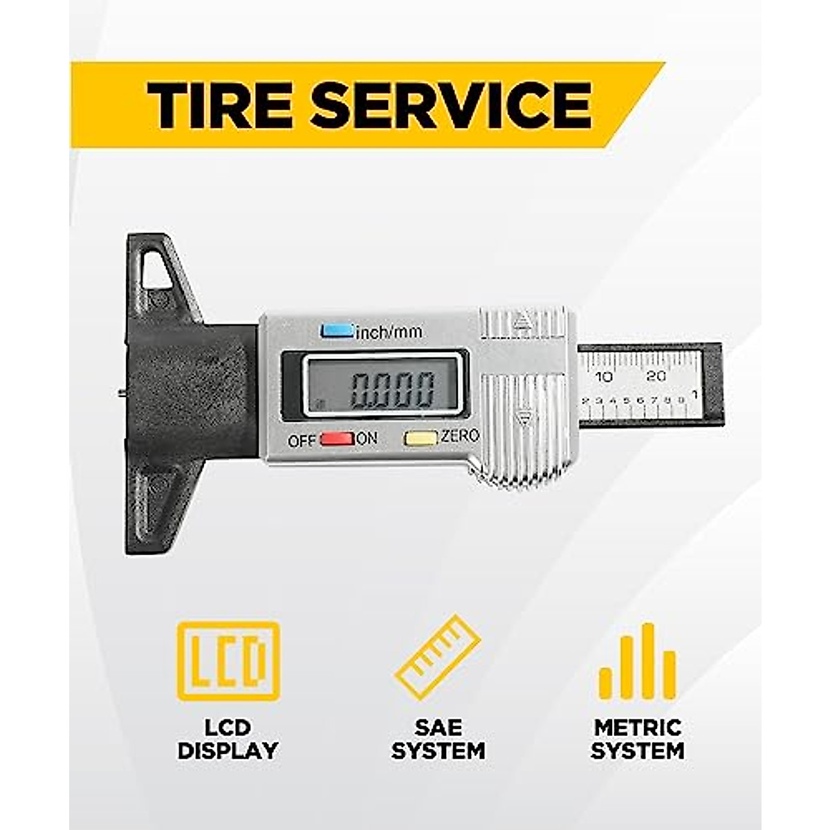 YAKEFLY Tire Tread Depth Gauge,LCD Display Tire Thread Measuring Gauge Digital Tire Depth Gauge with Inch Millimeter Conversion,Tire Tread Gauge Tire Tread Depth Measuring Tool