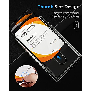 KTRIO 2 Pack Heavy Duty Badge Holder, Clear Acrylic ID Card Holder with Easy Access Thumb Hole, Hard Plastic ID Badge Holder for Student, Nurse and Office - Vertical