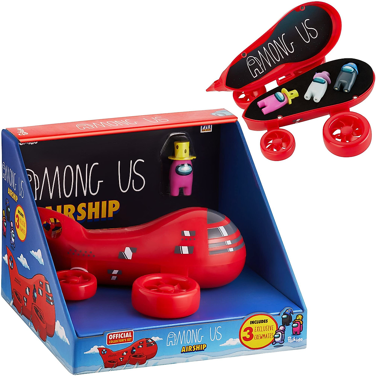 P.M.I. Exclusive Among Us Toys Set | Red Airship & 3 Unique Collectibles | Featuring Pink Crewmate in Muenster Hat | Perfect for Kids & Fans