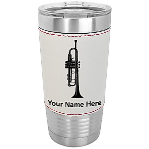 LaserGram 20oz Vacuum Insulated Tumbler Mug, Trumpet, Personalized Engraving Included (Faux Leather, Baseball Style)