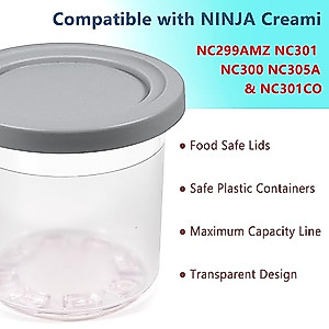 MIMLEN Containers, Replacement for Ninja Creami Pints And Lids Gray, Compatible with NC299AMZ NC301 NC300 Series