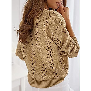 CUPSHE Women's V-Neck Long Sleeve Knit Sweater Dropped Shoulders Pullover with Ribbed Trim, Brown L