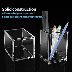 MaxGear Pen Holder 2 Pack Clear Acrylic Pencil Holder for Desk, Pencil Cups Desk Accessories Holder, Makeup Brush Storage Organizer, Desktop Stationery Organizer for Office School Home Supplies