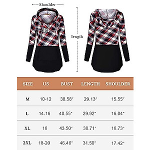 Miusey Knit Hoodie Women,Long Sleeve V Neck Plaid Patchwork Hoodie Polyester Form Fitting Thin Sweatshirt Decorative Wooden Buttons Pocket Fashion Sweaters for Women Black M