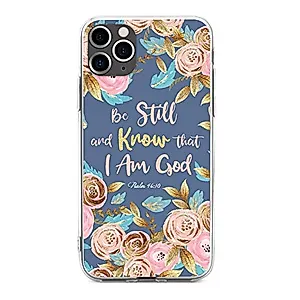 Melyaxu Bible Quote Case for iPhone 12 / iPhone 12 Pro, Be Still and Know That I am God - Psalm 46:10 Phone Case, Watercolor Floral Soft TPU Slim Bumper Girls Protective Cover Design