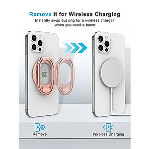 【2023 Upgraded】 Mag Safe Phone Ring Holder, SUPERONE Adjustable Magnetic Kickstand & Removable Phone Grip Compatible with Wireless Charging Only for iPhone 14 & 13 & 12 Series - Rose