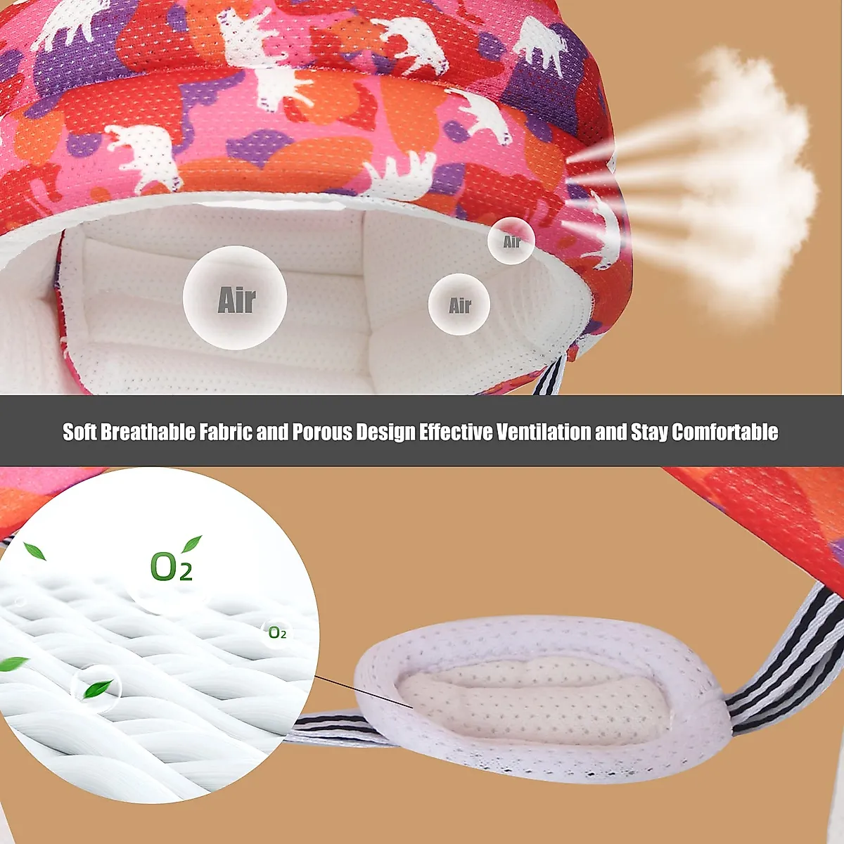 Baby Safety Helmet for Crawling Walking, Breathable Protective Infant Helmet for 1-2 Years Baby Walk No Bump Helmet - Red