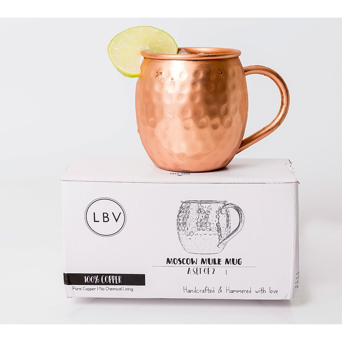 La Belle Vie LLC Moscow Mule Mugs - Set of 2 - - Premium 1/2 Pound Mugs - 100% Solid Copper - Hammered Finish - 16oz LBV Mugs