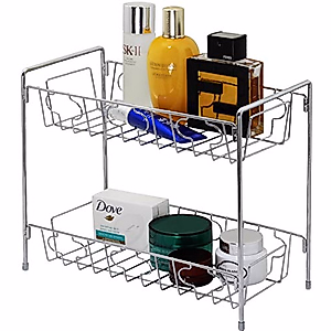 SimpleHouseware 2-Tier Spice Rack Kitchen Organizer Countertop Shelf, Chrome