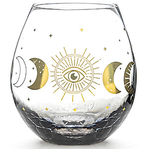 FACOYANS Goth Moon Phase Stemless Wine Glass - Celestial Moon Gothic Decor - 19 Oz Witch Glass- Halloween Spooky Gifts for Women -Goth, Witchy Stuff - Boho Aesthetic Decor Wine Glass