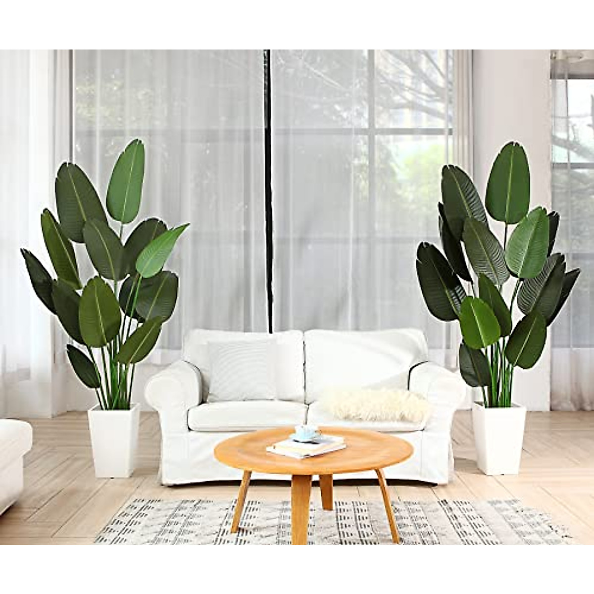 Fopamtri Artificial Bird of Paradise Plant 6 Feet Fake Palm Tree with 13 Trunks Faux Tree for Indoor Outdoor Modern Decoration Feaux Plants in Pot for Home Office Perfect Housewarming Gift,2 Pack