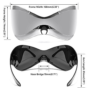 FEISEDY Oversized Shield Futuristic Sunglasses for Women Men Alien Fashion Y2K Wrap Around Visor Sun Glasses Shades B9101