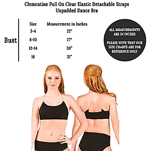 Clementine Apparel Girls Clear Detachable Straps Unpadded and Seamless Dance Bra, Big Girls (7 to 16), Size 12 to 14, Black