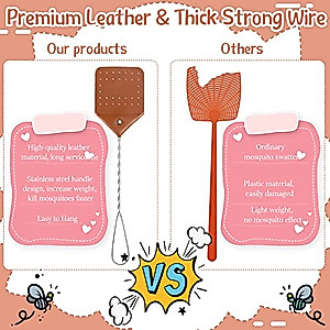 8 Pack 17" Leather Fly Swatter Manual Heavy Duty Flyswatter with Long Handle Rustic Wasp Swatter for Kitchen Home Indoor Outdoor Flies (Black, Brown, Metal Handle)