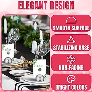 Geyoga 50 Pcs Silver Table Number Holder Round Table Number Stands Modern Place Card Holders Table Number Clips Table Number Holders for Wedding Reception Anniversary Birthday Party Banquet