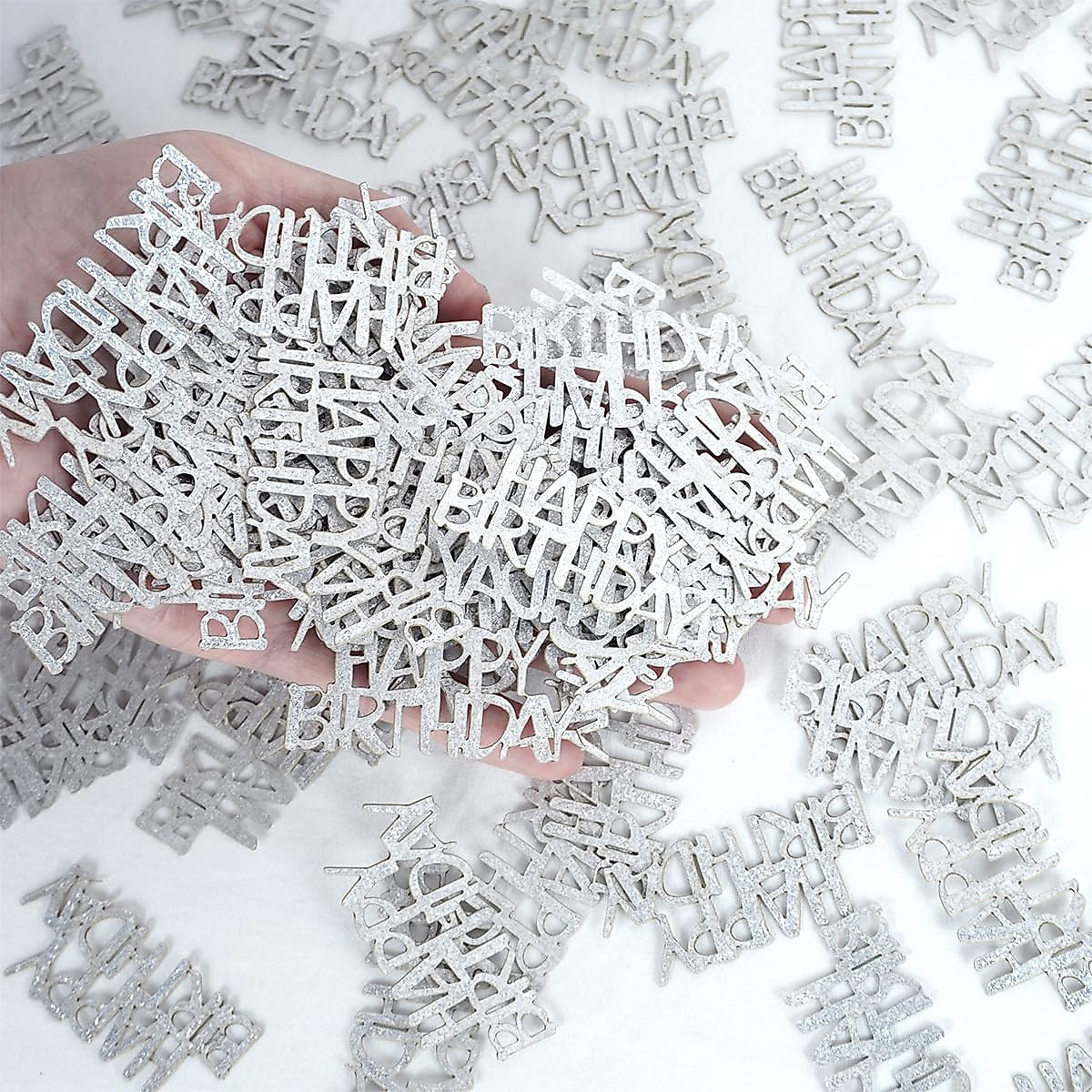Glitter Silver Happy Birthday Confetti, Birthday Party Table Decorations, Happy Birthday Paper Confetti, Sprinkling Table Scatter for Women Men Boys Girls Birthday Party