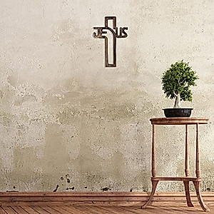 EARTHLY HOME Handmade Jesus Name Crucifix Wall Cross, Antique Holy Catholic Crosses, Jesus Christ Floral Carving Plaque, Hanging Catholic Crucifix Home Chapel Décor, Living Room, Style 6 (12 x 8 inches)