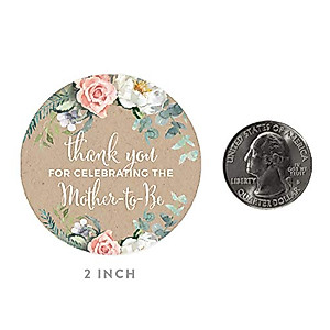 Andaz Press Peach Kraft Brown Rustic Floral Garden Party Baby Shower Collection, Round Circle Label Stickers, Thank You for Celebrating The Mother to Be, 40-Pack