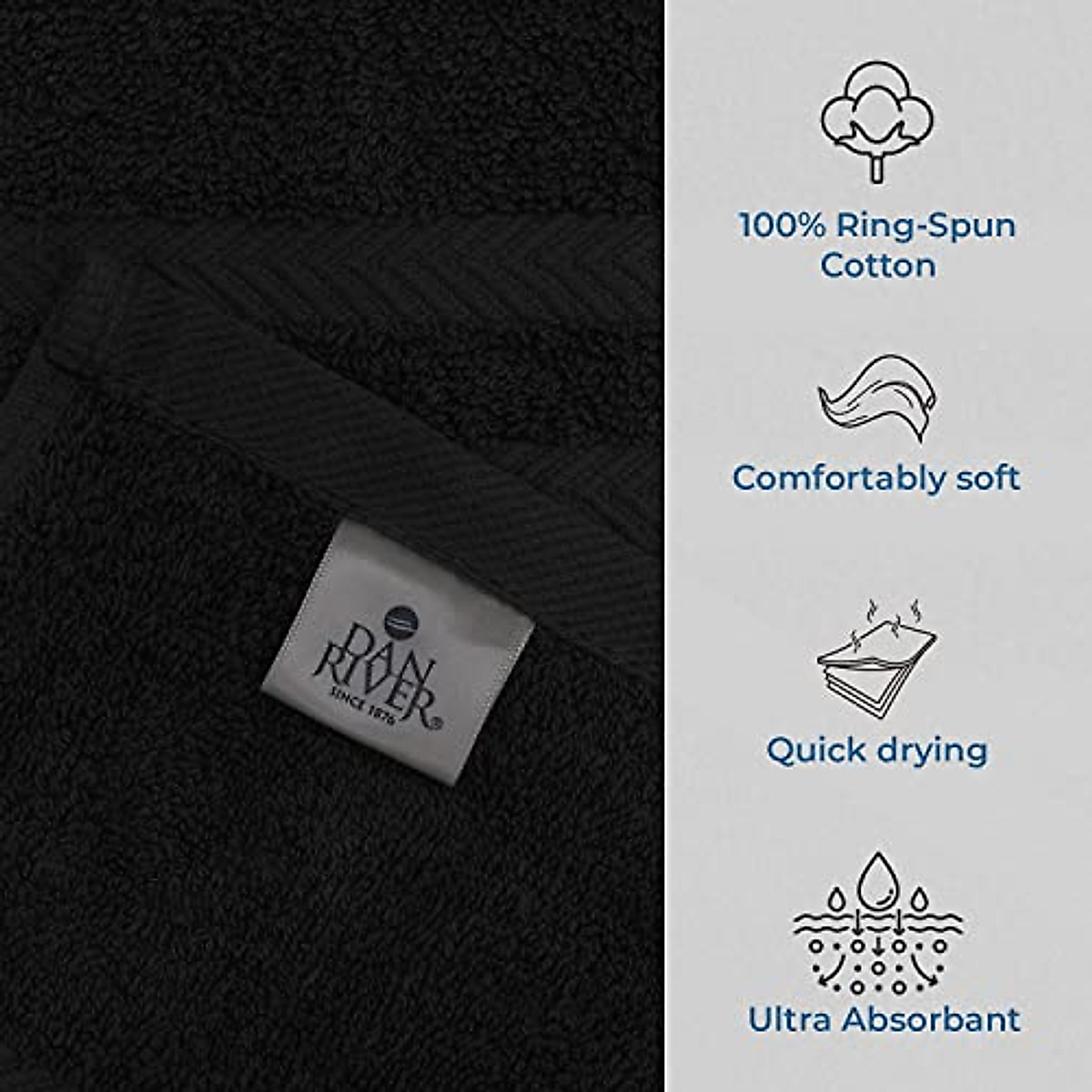 DAN RIVER Bath Sheets Set of 2 – 550 GSM Ultra Super Soft & Highly Absorbent Sheets – 100% Cotton Jumbo Large Bath Towels for Bathroom, Home, Hotel, Spa, Beach, Pool, Gym – 35”x70” in Black