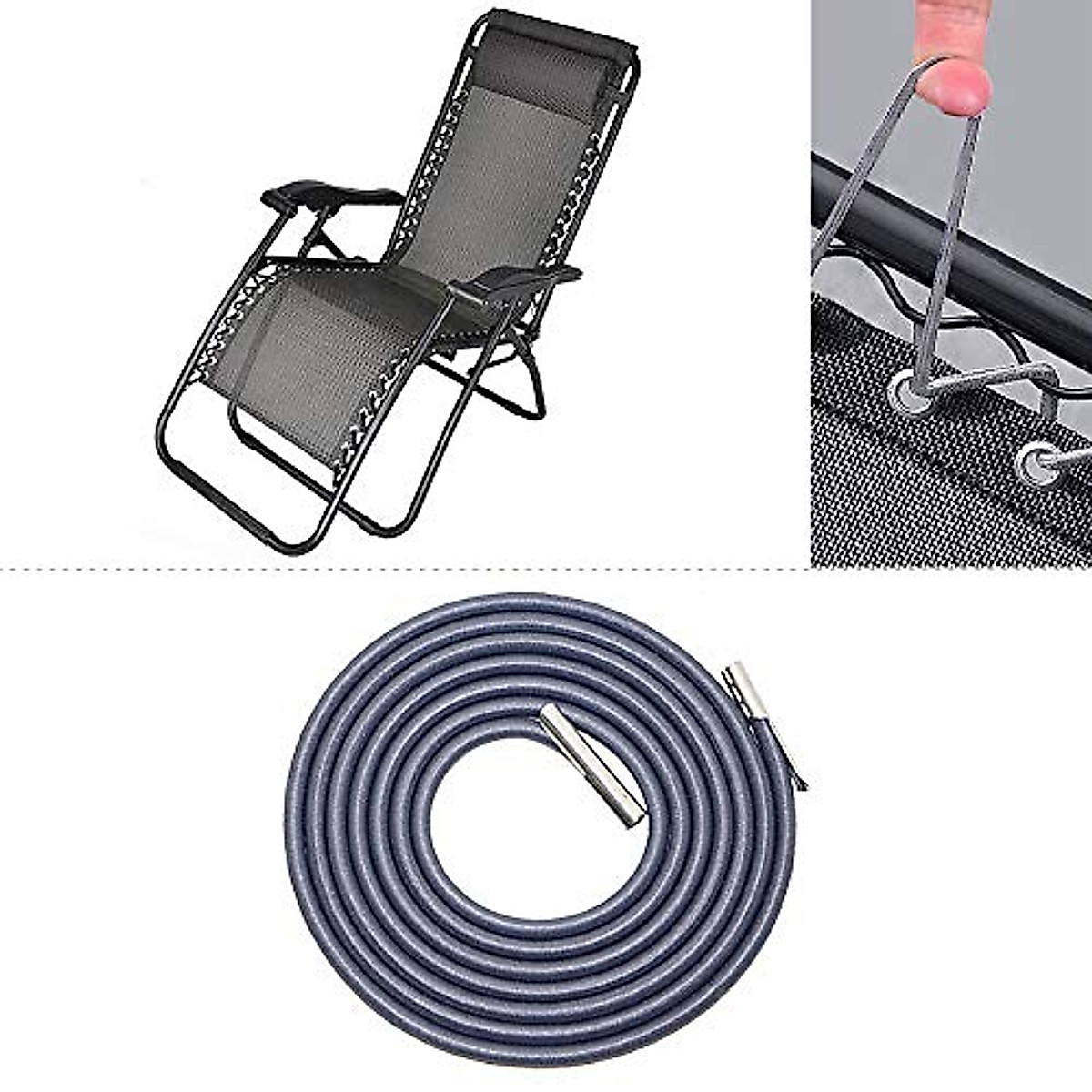 Carkio Zero Gravity Chair Replacement Cords,Gray Universal Replacement Tie Rope Laces Cords Compatible with Lounge Chair, Bungee Chair (8 Cords)