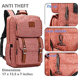 HFSX Laptop Backpack Women Men College Backpacks Bookbag Vintage Backpack Book Bag Fashion Back Pack Anti Theft Travel Backpacks with Charging Port fit 15.6 Inch Laptop Pink