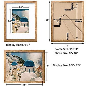 Axeman 8x10 Picture Frame with Mat for 5x7, Solid Oak Wood Picture Frames Set of 3 Packs, Natural Wood Frame for Wall and Tabletop Display Photo Frame with Tempered Glass for Home Decor- Nature