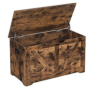 VASAGLE Storage Chest, Storage Trunk with 2 Safety Hinges, Storage Bench, Shoe Bench, Farmhouse Style, 15.7 x 31.5 x 18.1 Inches, for Entryway, Bedroom, Living Room, Rustic Brown ULSB062T01