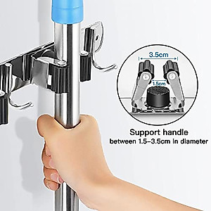 CRSUSUKJ Broom and Mop Holder Wall Mounted, Broom Hanger, Broom Holder, Stainless Steel Heavy Duty Broom Racks, Heavy Duty Storage Organization for Home Kitchen Garden Garage Room(3 Racks 4 Hooks)