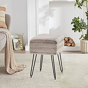 Soohow Storage Ottoman Foot Rest, Faux Fur Makeup Vanity Stool, Vanity Chair for Makeup Room, Foot Stool for Living Room, Bedroom,Metal Legs