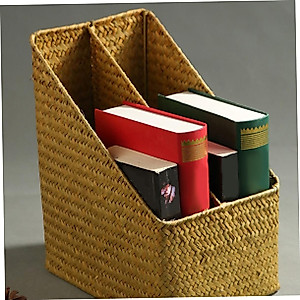 Mikinona File Storage Basket Baskets Magazine Storage Basket Bin Seagrass Magazine Holder Newspaper Basket Wicker Sundries Basket Wicker Magazine File Holder Boho Living Straw Light Brown
