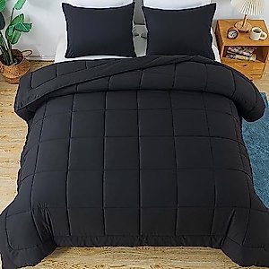 HOXXME Twin Size Comforter Set Black, All Seasons Bedding Comforters & Sets with Pillow Cases, 2 Pieces Lightweight Summer Duvet Insert, Down Alternative Bedding Set with 1 Pillowcases, 64"x88"