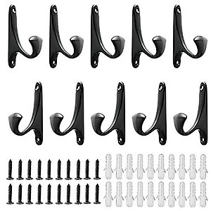 Alise 10 Pcs Single Robe Coat Hook Towel Hooks Heavy Duty Wall Mount Clothes Hooks for Bathroom Kitchen Closet Cloakroom Toilet Garage Balcony,Black Finish