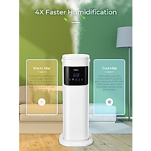 Aiheal Humidifier for Large Room Home, 10.5L Top Fill Cool and Warm Mist Ultrasonic Floor Humidifiers for Baby and Plants with Customized Humidity, Timer, Sleep Mode, Auto Shut Off, Ultra Quiet