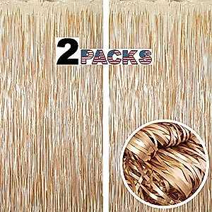 Light Gold Backdrop Curtains -6.6x9.8 feet, Pack of 2 | LILF Matte Foil Fringe Curtain with Non-Marking Tape | Tinsel Streamers Backdrop for Birthday Bachelorette Party Decoration Photo Booth Props