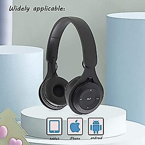 Kids Bluetooth Headphones, Over-Ear Wireless Bluetooth 5.0 Headset, Comfortable Protein Earpads and Folding Storage,HiFi Music Player with Microphone Bluetooth Wireless Headset (Black)