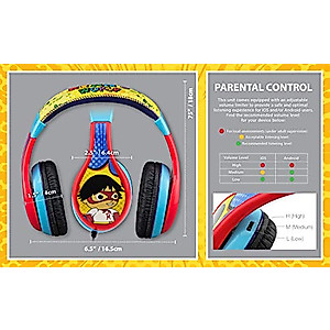 Ryans World Kids Headphones, Adjustable Headband, Stereo Sound, 3.5Mm Jack, Wired Headphones for Kids, Tangle-Free, Volume Control, Foldable, Childrens Headphones Over Ear for School Home, Travel