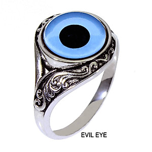 Steel Dragon Jewelers Stunning Designer Eye Ring - Choose from 21 Handcrafted Animal and Fantasy Glass Eyes (Evil Eye, 7)
