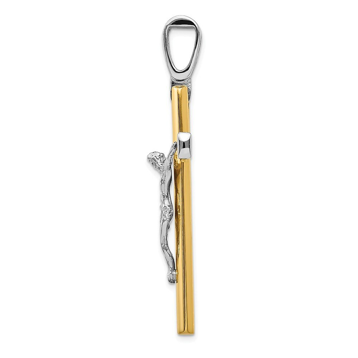 Solid 14k Yellow and White Gold Two Tone Crucifix Cross Pendant Charm - 51mm x 27mm