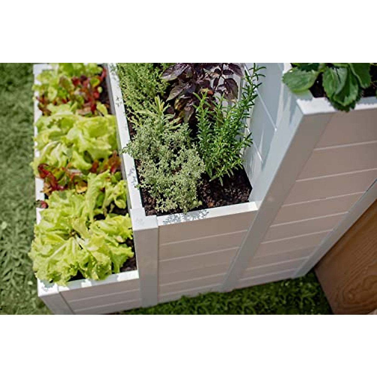 Vita Classic 33 inch x 33 inch Tiered Cascading Keyhole Garden with Composting Basket, White Vinyl, PVC, BPA and Pthalate Free, VT17109