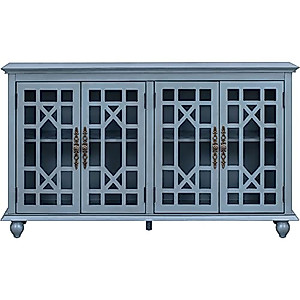 RuiSiSi armhouse 60'' Storage Sideboard Buffet Cabinet with Adjustable Height Shelves for Living Room, Teal Blue