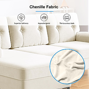 PUREMIND 85 Inches L Shaped Sectional Sofa with Reversible Chaise, Convertible Small Sectional Sofas Couch, Velvet Beige 4 Seater L Shaped Couch for Living Room