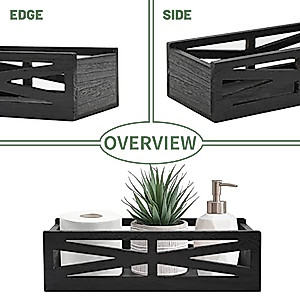 Wooden Bathroom Decor Box, Rustic Toilet Tank Box, Farmhouse Toilet Paper Organizer Holder Storage Box Perfect for Living Room, Table Counter and Kitchen (Black)