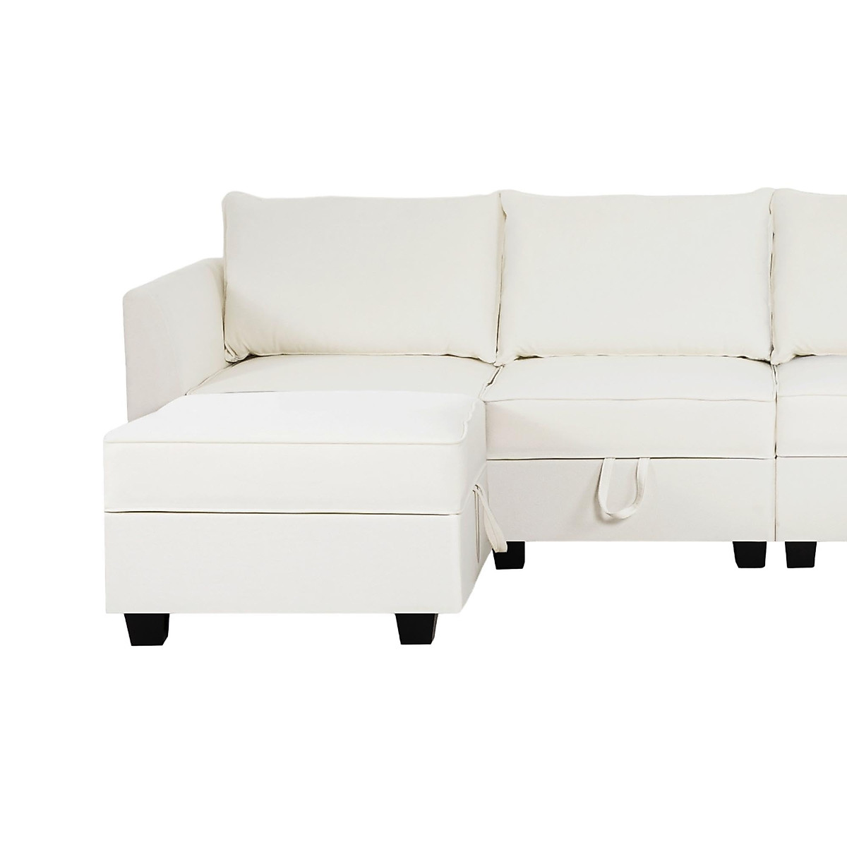 Naomi Home Elizabeth Modular Sectional Sofa with Storage L Shaped Modular Sofa 4-Seater Sectional Couch for Living Room, White Down, Linen