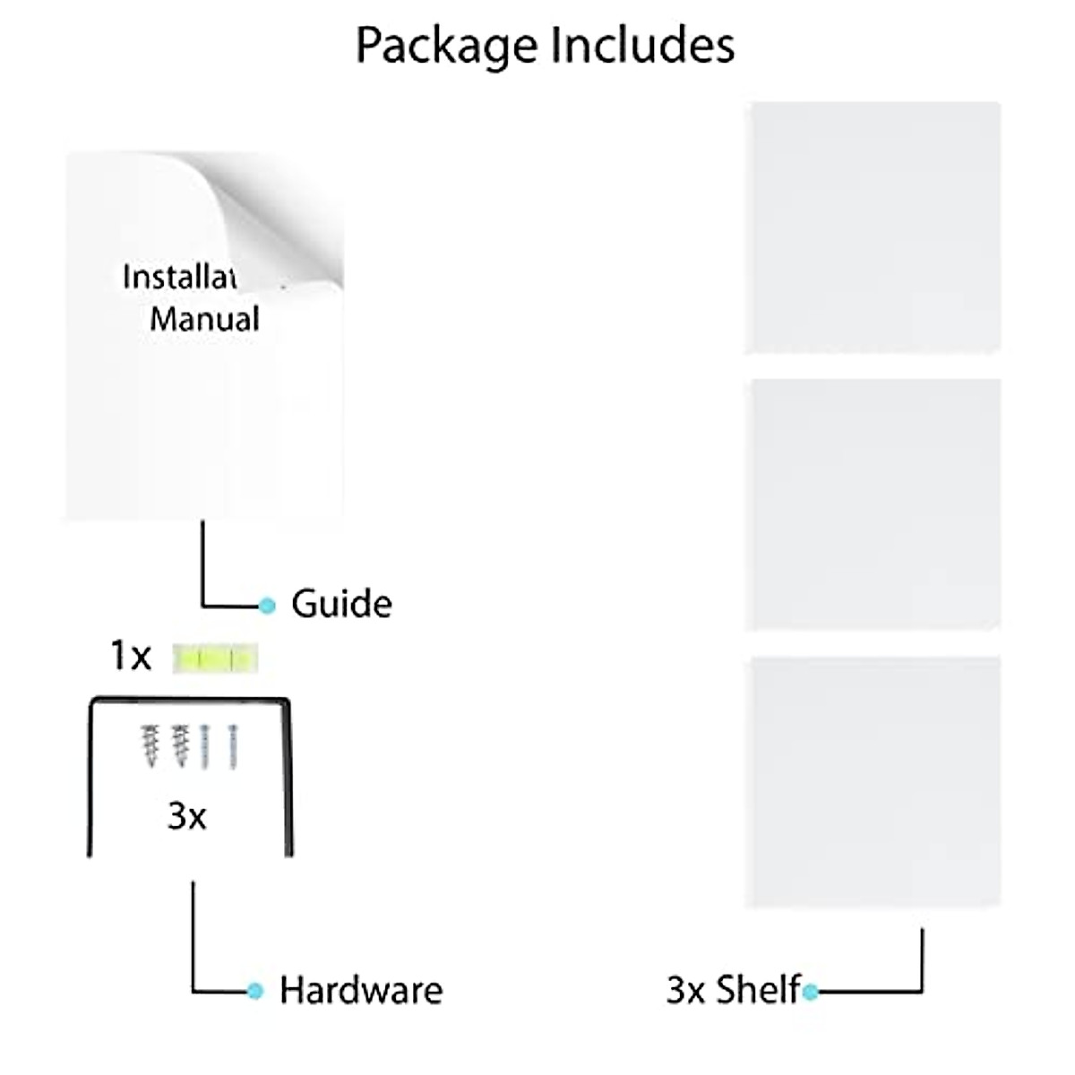 brightmaison Modern Display Ledge Floating Shelf Décor Set of 3 White Shelves Each 4 x 5 inch with Concealed Metal Bracket for Stable Wall Mount