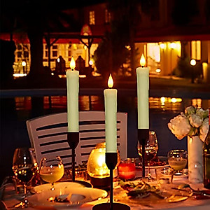 Yme 6pcs LED Taper Candles with Remote and Timer, Fake Window Candles with Real Wax Battery Operated Warm White Flickering/Steady Light 2/4/6/8H Timer, for Halloween Wedding Decorations